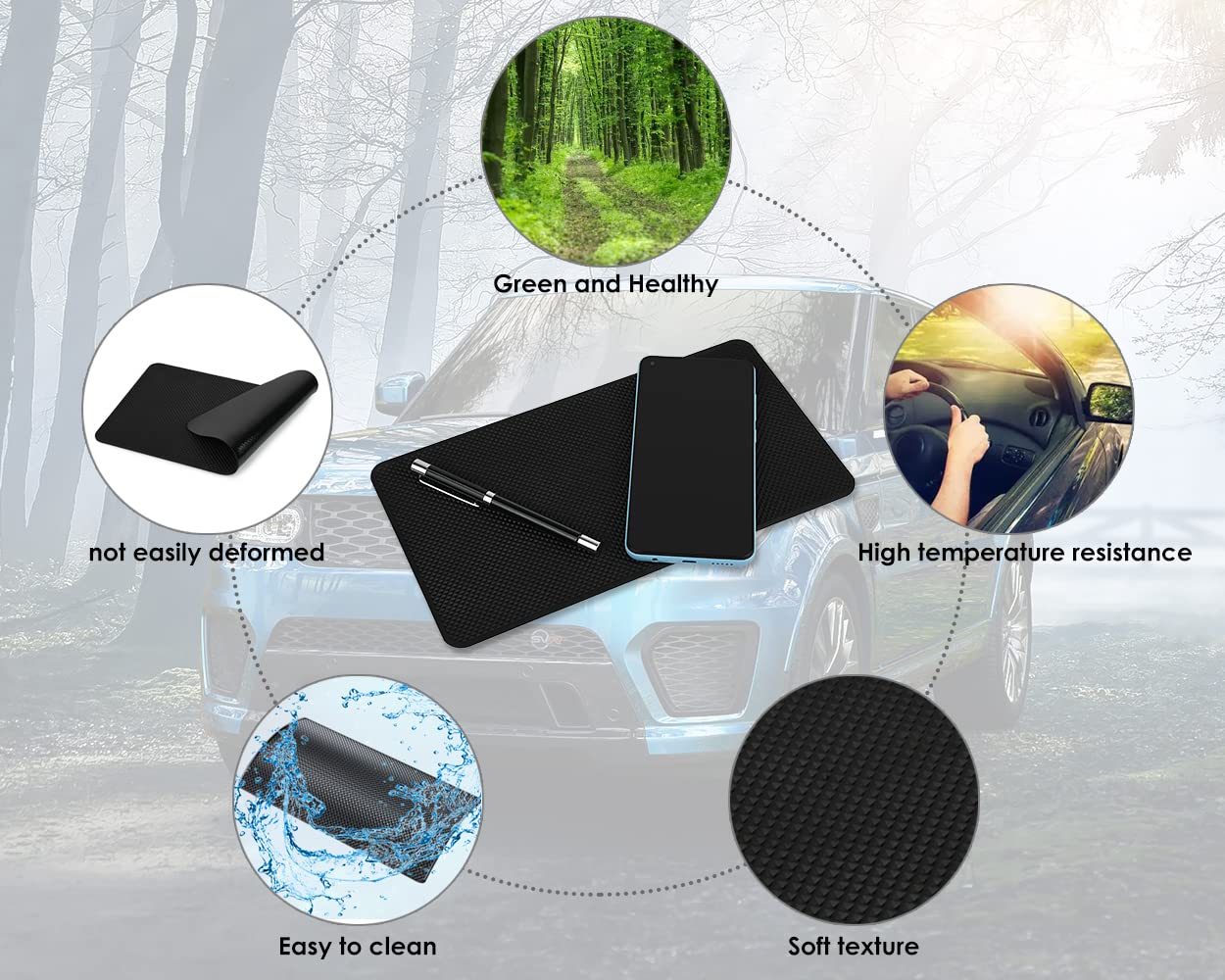 DS. DISTINCTIVE STYLE Car Dashboard Mat 10.5x5.9 Inches Extra Large Non-Slip Sticky Pad Anti Slip Mat Adhesive Mat for Phones, Glasses, Keys