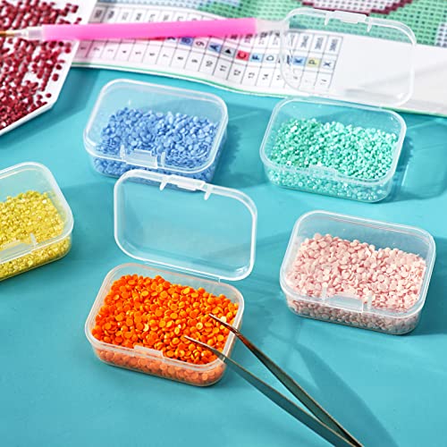 Qeirudu 24 Pcs Mixed Sizes Rectangle Mini Plastic Containers - 4 Mixed Small Craft Storage Boxes with Hinged Lids Clear Bead Organizer for Jewelry Findings, Office Supplies and Game Pieces
