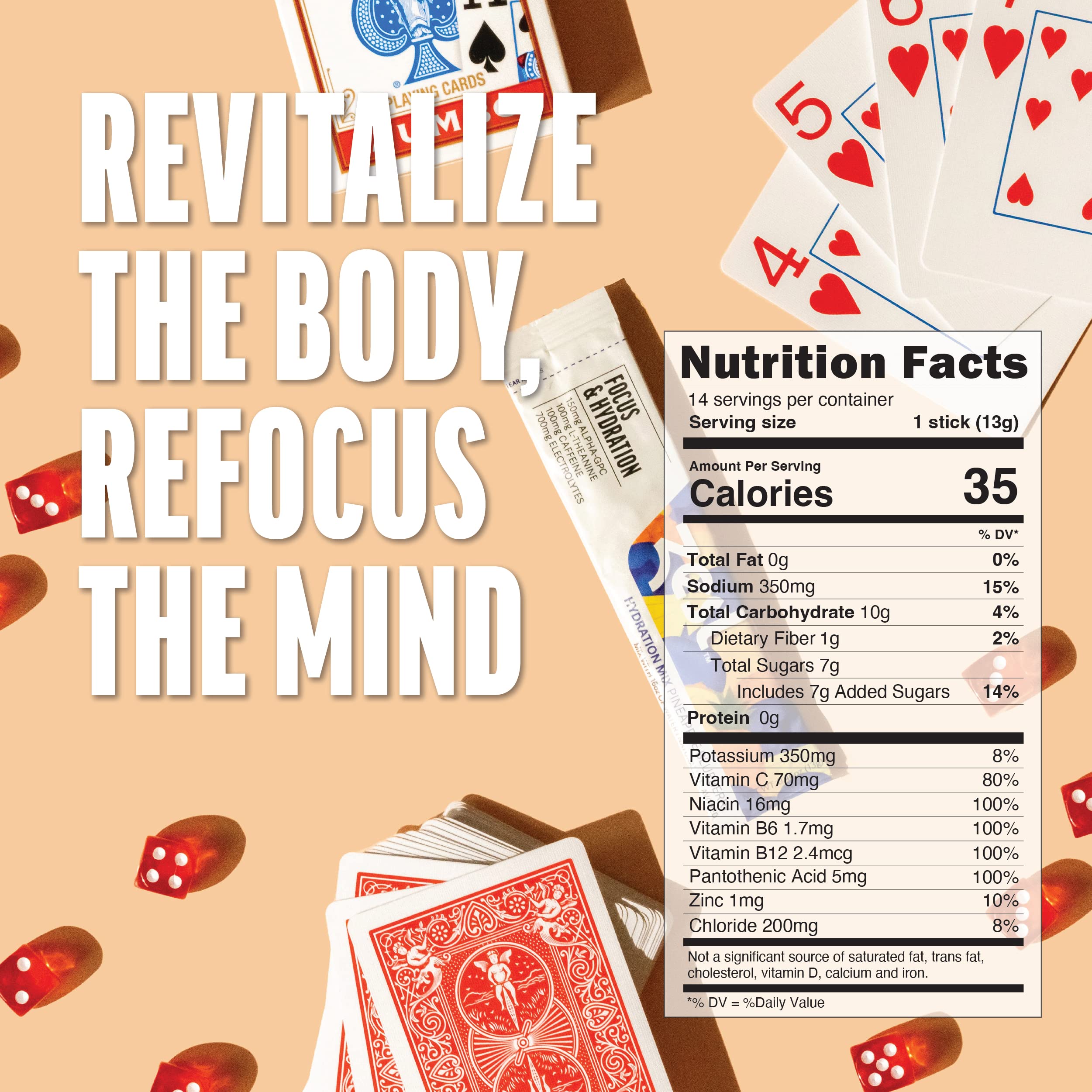 Zest Caffeine, L-Theanine, & Alpha GPC - Focus & Electrolyte Hydration Powder - Pineapple Blueberry - Mix w/Water - 14 Packets - Nootropic Brain Booster Supplement Drink - Low Sugar Liquid Enhancer