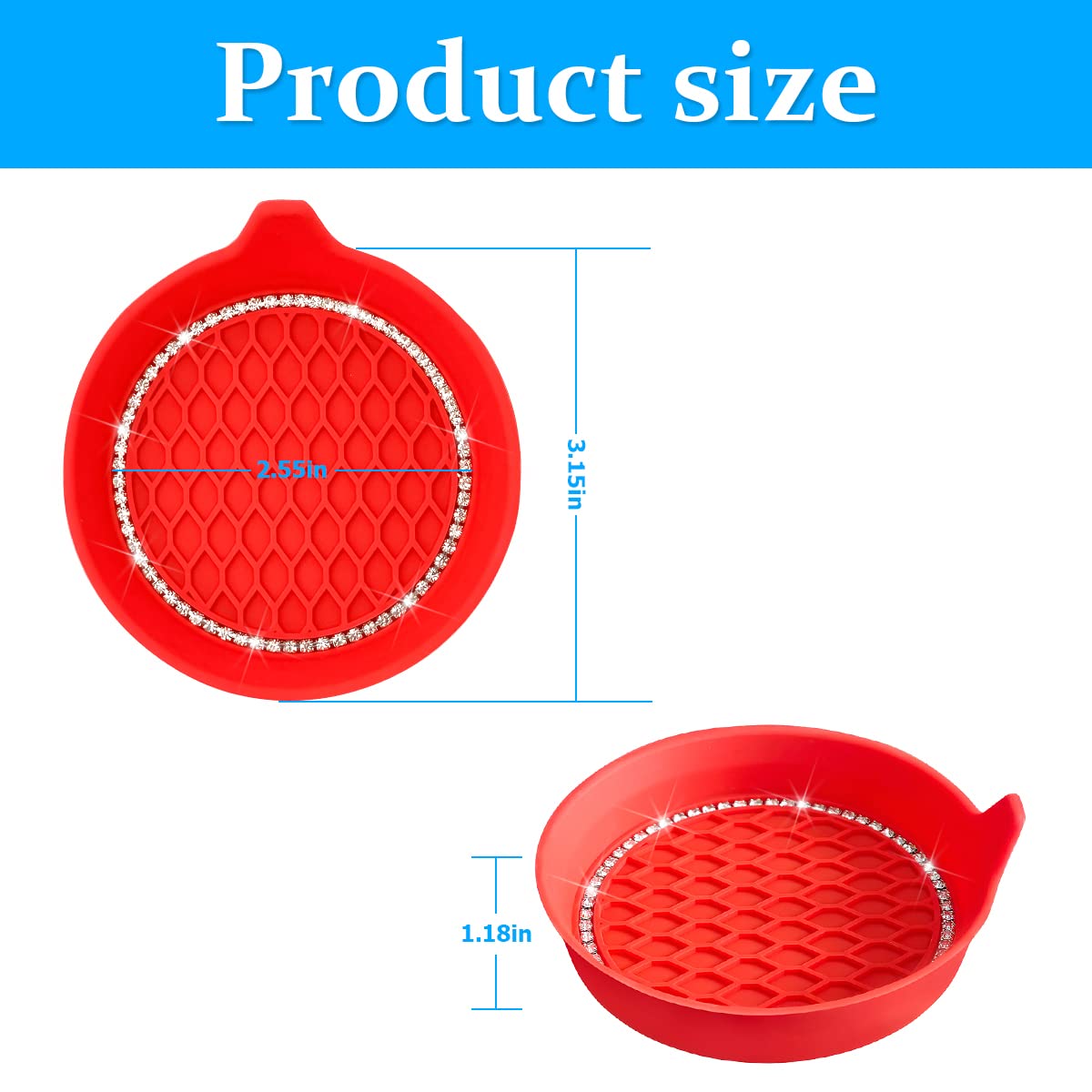 XINLIYA 4PCS Bling Car Cup Holder Coaster, Universal Crystal Rhinestone Anti-Slip Cup Holder Insert Coaster, Waterproof Round Shape Auto Drink Mat, Vehicle Interior Accessories for SUV Truck (Red)