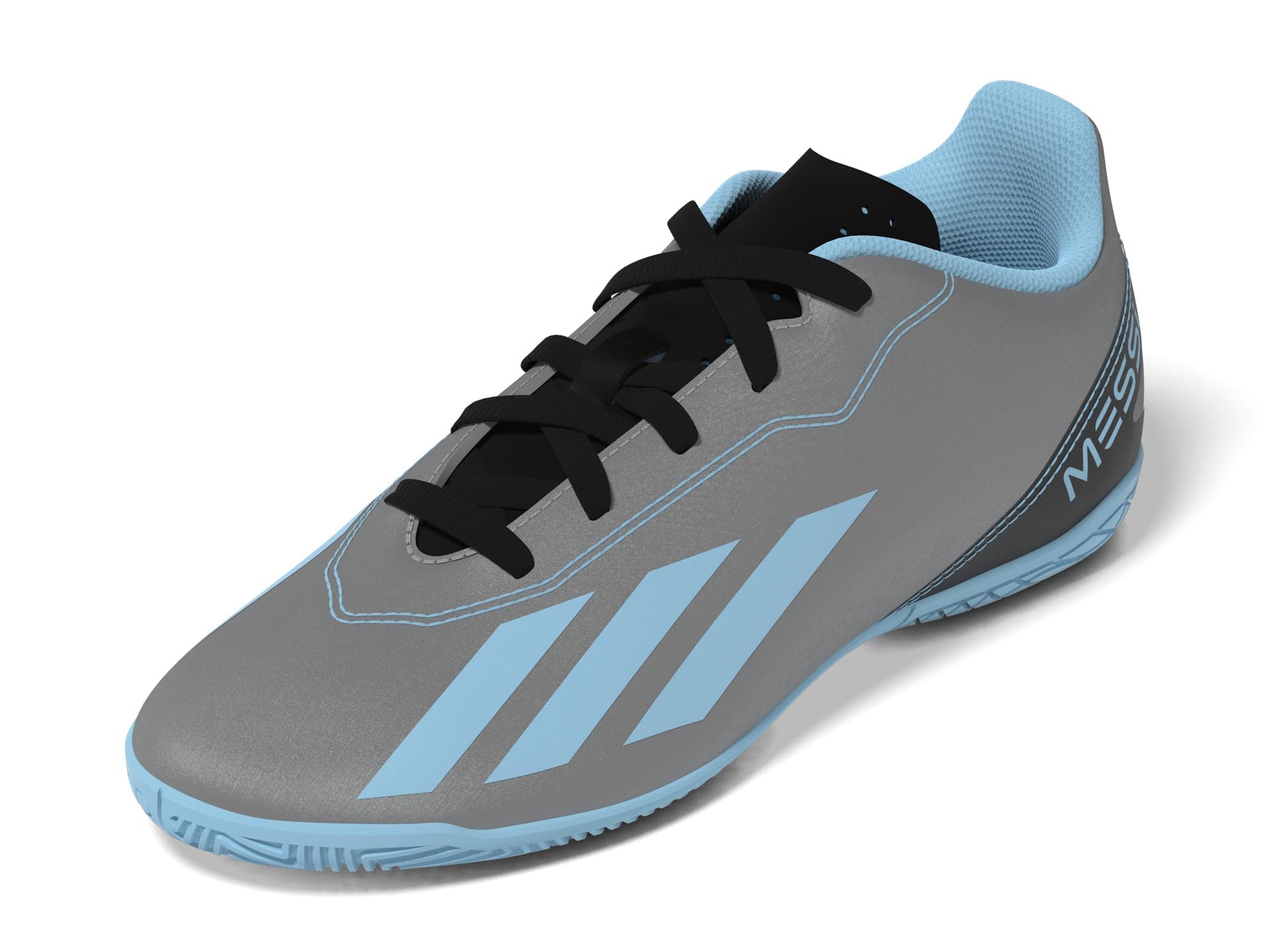 adidas X Crazyfast Messi.4 Indoor Sneaker, Silver Metallic/Bliss Blue/Core Black, 11 US Unisex Little Kid