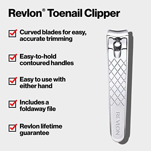 Nail Clipper by Revlon, Nail Care Tools, Curved Blade & Foldaway Nail File for Trimming & Grooming, Easy to Use (Pack of 1)
