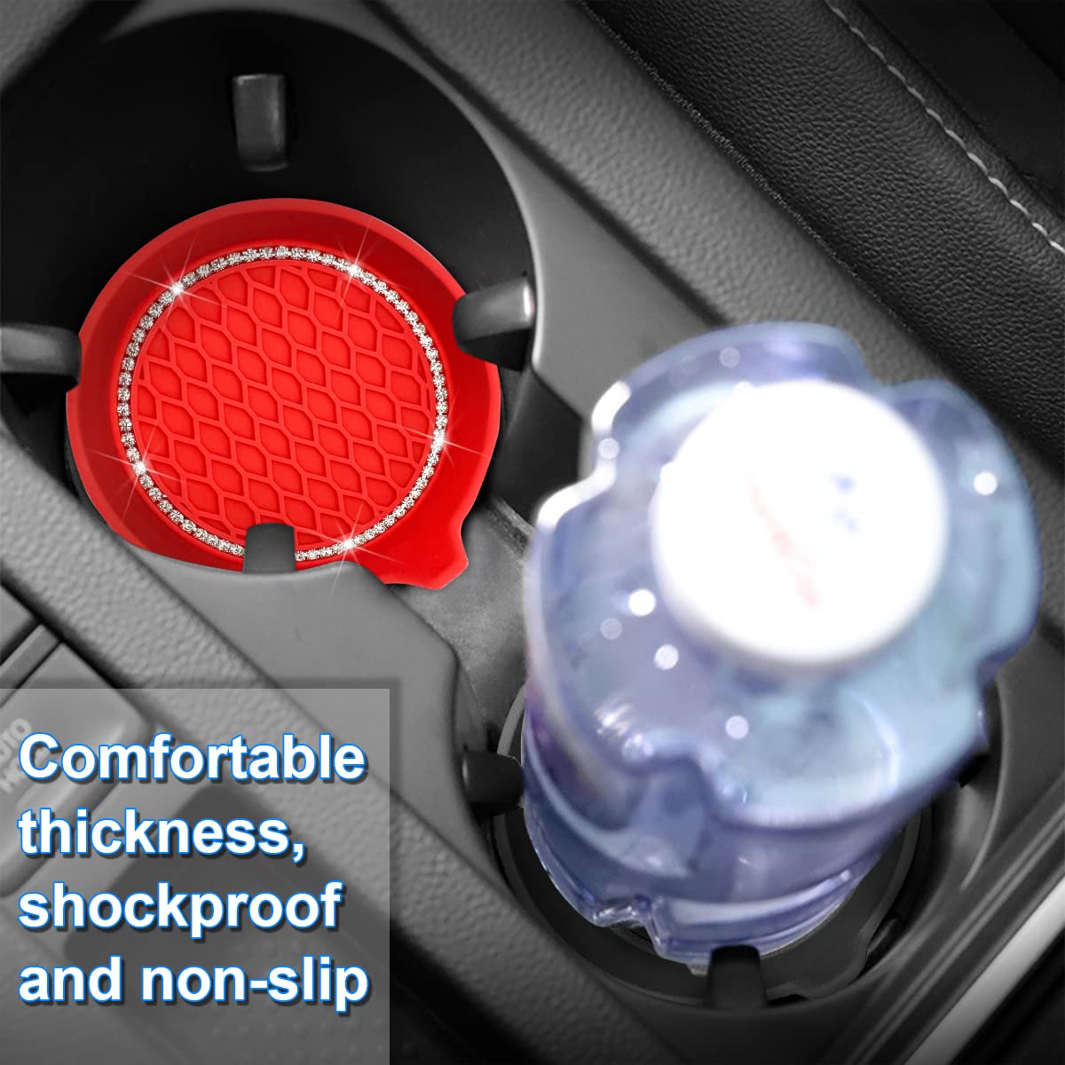 XINLIYA 4PCS Bling Car Cup Holder Coaster, Universal Crystal Rhinestone Anti-Slip Cup Holder Insert Coaster, Waterproof Round Shape Auto Drink Mat, Vehicle Interior Accessories for SUV Truck (Red)