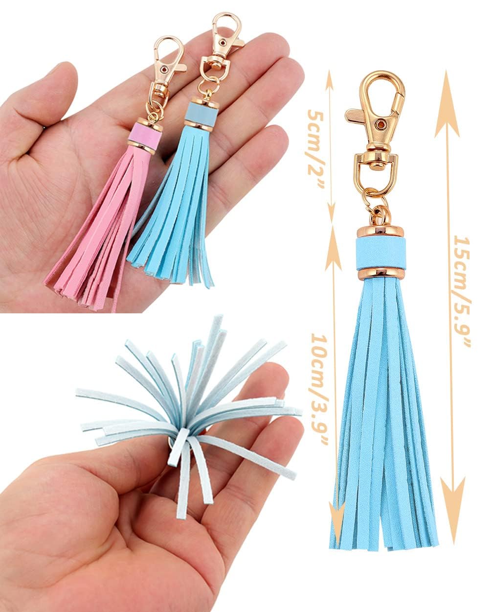 MSCFTFB 10pcs Tassel Purse Charm,Leather Keychain,Key Chain for Car Keyring Purse Accessory Bag Charm Gift for Mom(Gold)