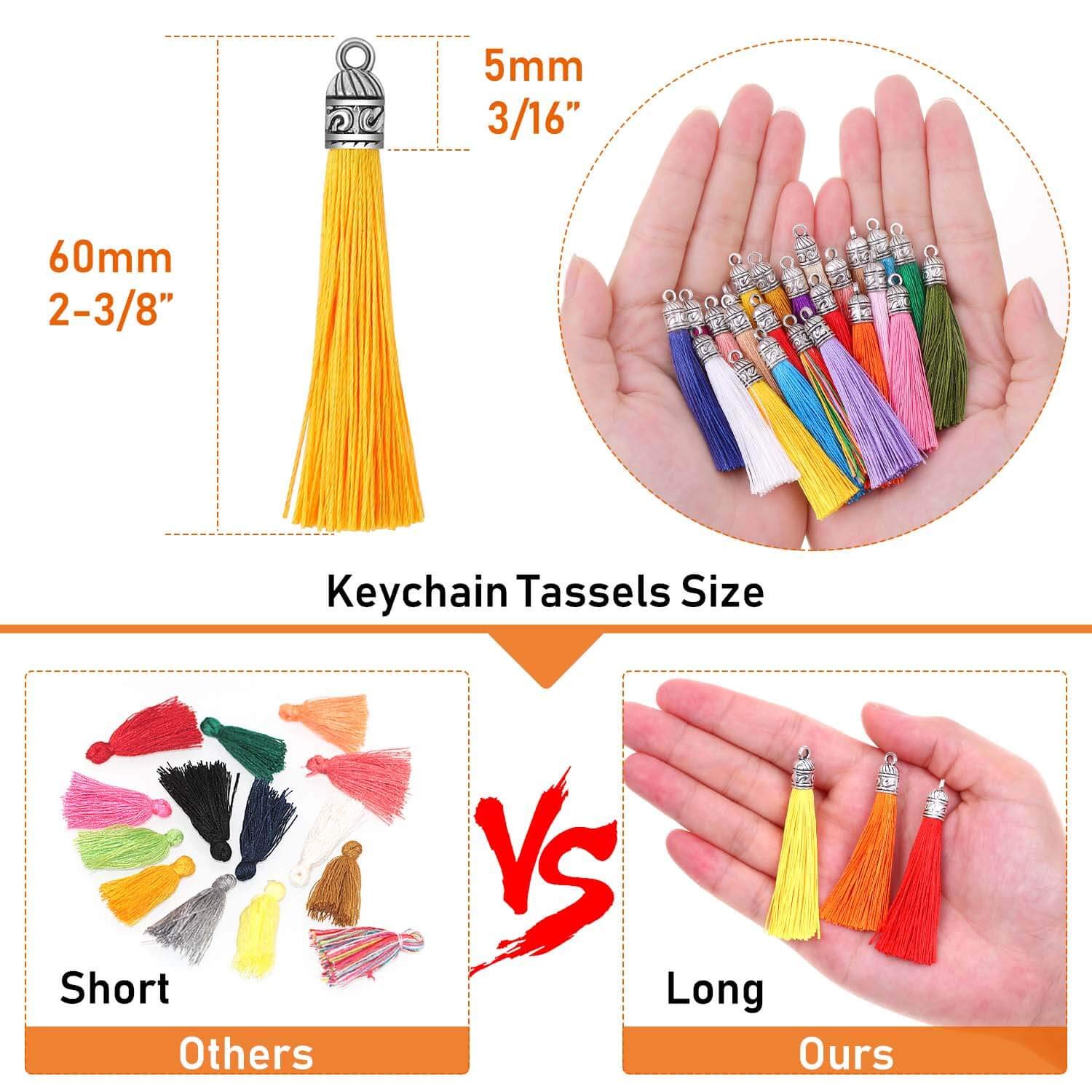 Tassels for Jewelry Making, Flasoo 100 Pieces Keychain Tassel Charms Silky Handmade Tassels Bulk for Resin DIY Crafts, Bracelets, Earrings, Keychain, Necklace
