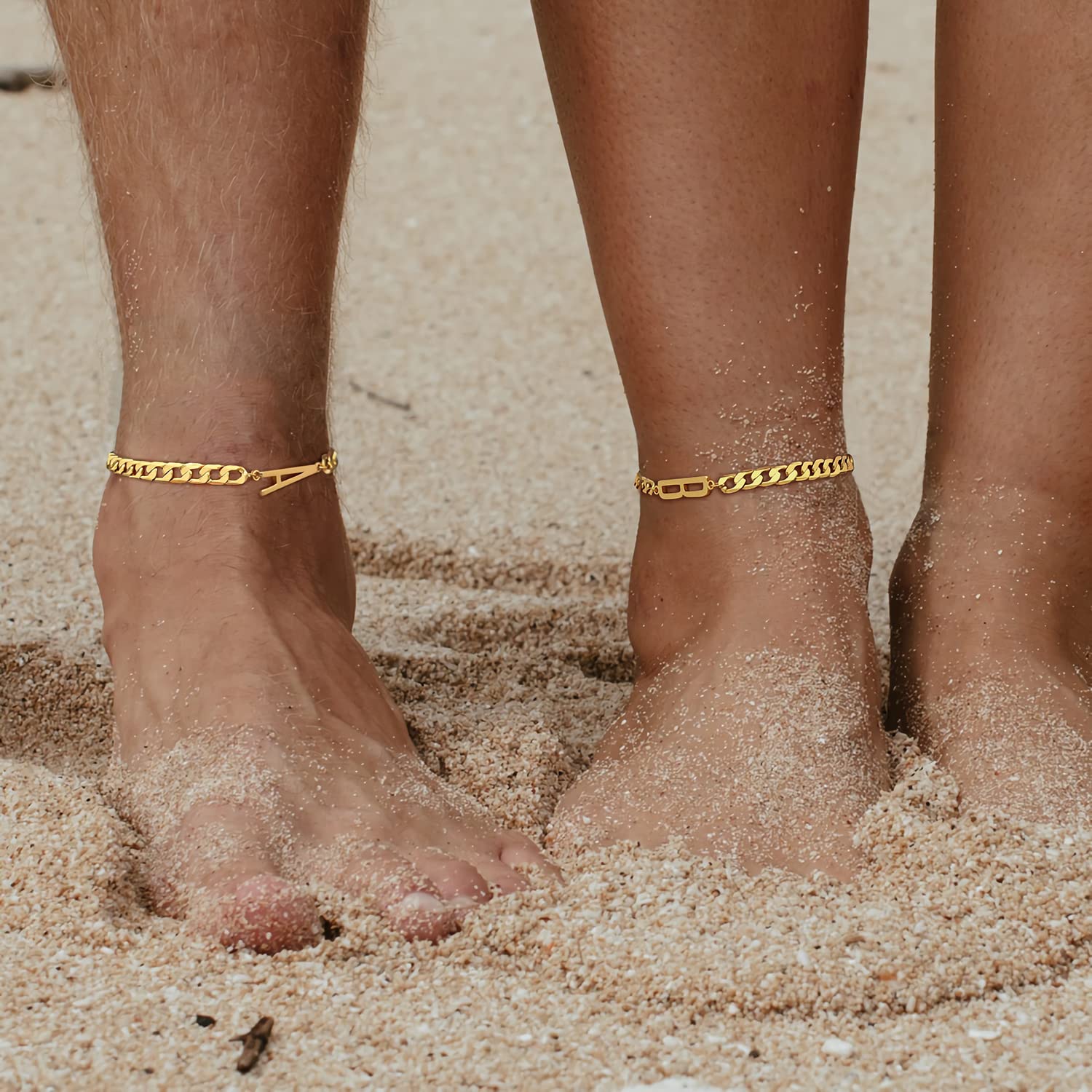 MRSXIA Anklet for Women Gold Initial Sideways Letter C 5MM Cuban Link Curb Foot Chain 18K Gold Filled Dainty Simple Personalized Alphabet Summer Beach Jewelry Birthday Gift