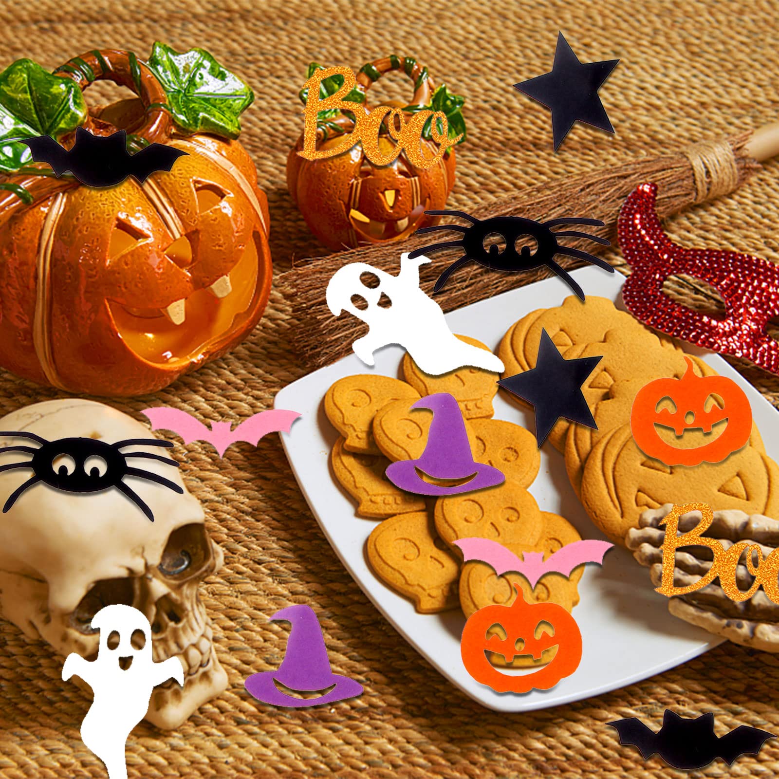 Halloween Bat Ghost Confetti Sprinkles Bats Spider Pumpkin Confetti Table Scatter Witches Spider Webs Five-Pointed Star Halloween Party Decorations Confetti for Halloween Party Favors