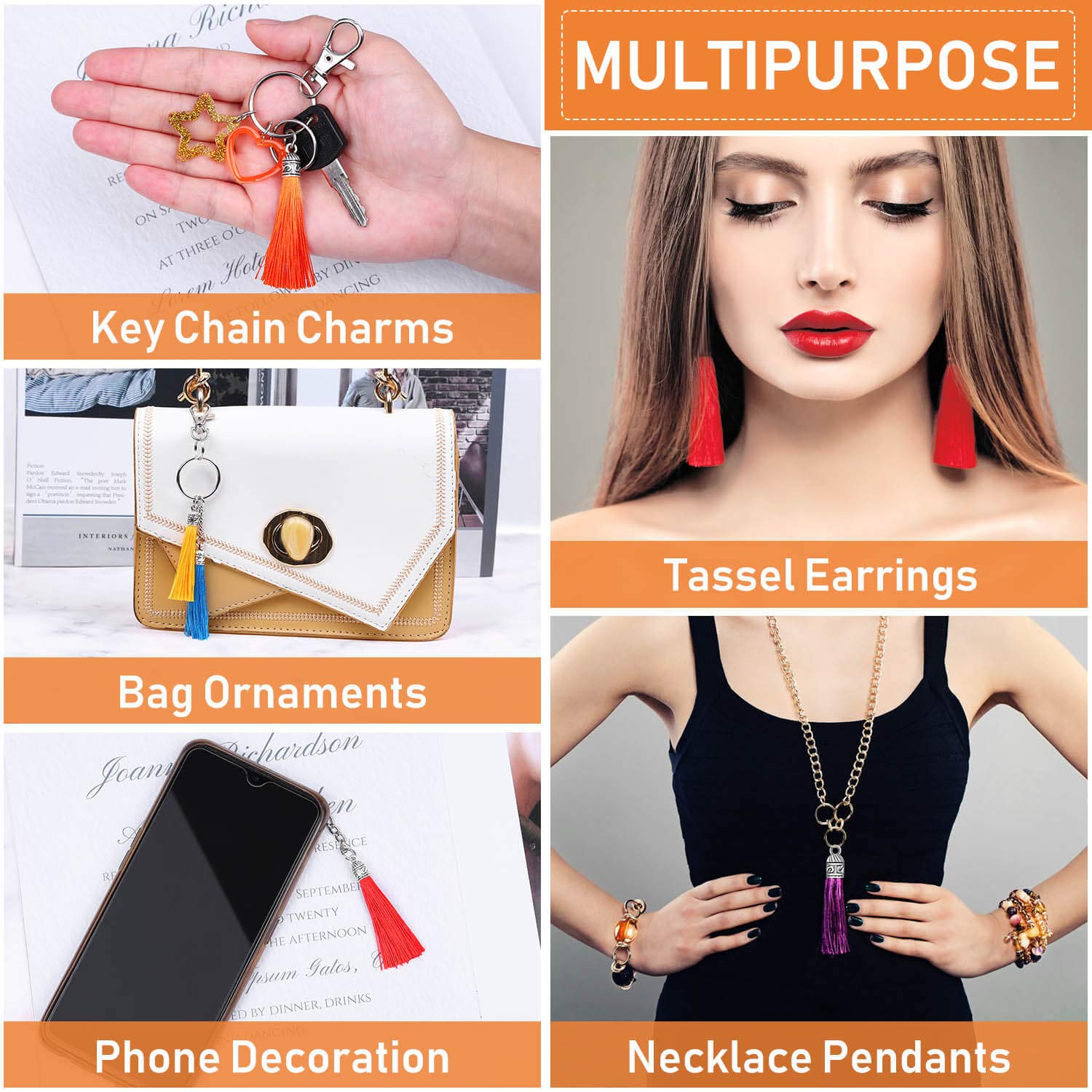 Tassels for Jewelry Making, Flasoo 100 Pieces Keychain Tassel Charms Silky Handmade Tassels Bulk for Resin DIY Crafts, Bracelets, Earrings, Keychain, Necklace