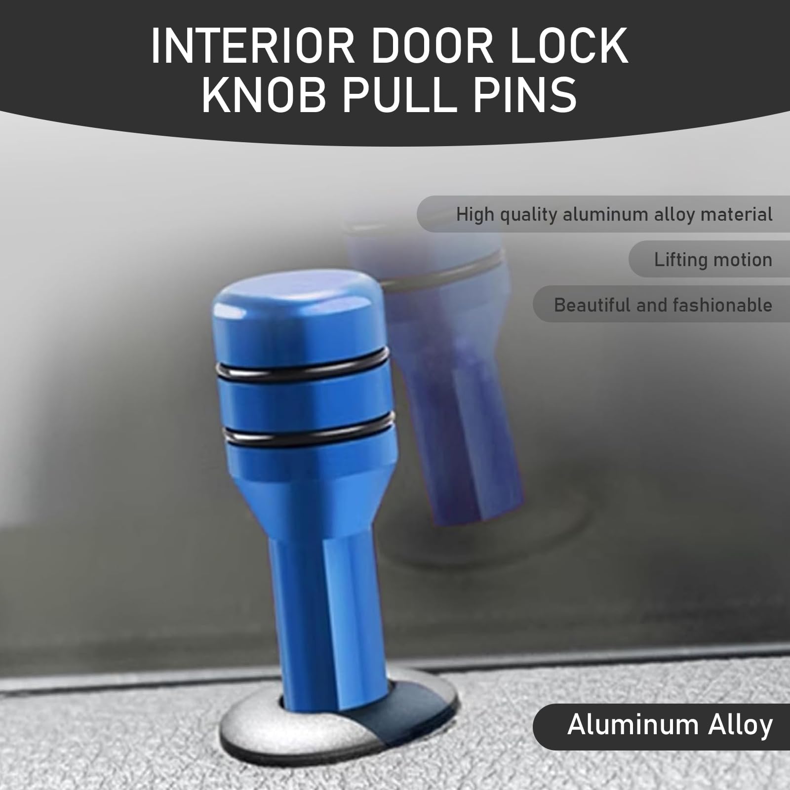 Slykew 4 PCS Car Door Lock Knobs, 0.47" x 1.93" Aluminum Alloy Inner Door Lock Pull Pins, Automotive Inner Door Pull Pins Decor, Suitable for Most Cars SUVs Accessory (Blue)
