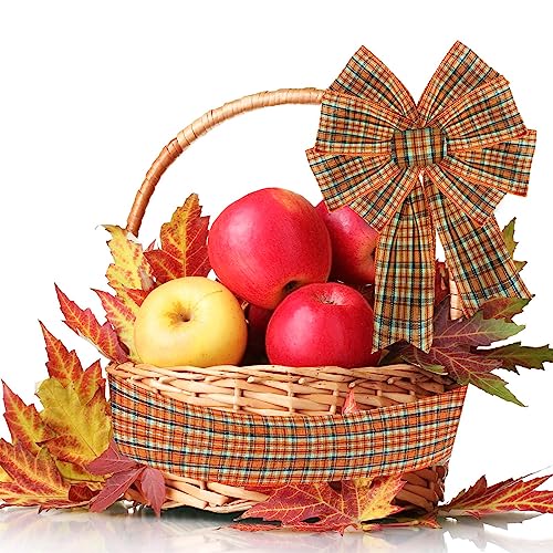 Fall Wired Ribbon Thanksgiving Gift Wrapping Pattern DIY Craft Large Bow Plaid Fall Wreath Gift Wrapping Outdoor Decor All Crafts and Sewing Halloween Tree Topper Ribbon 2.5" x 10 Yards