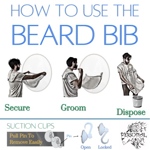 Beard Catcher Kit, 2 Beard Apron/Bib for Mess-Free Shaving+ 6 Suction Cups+ Transparent Beard Shaper with Comb+ Carrying Cloth Bag, Perfect For Men/Boyfriend/Father/Husband/Roommate (WHITE)