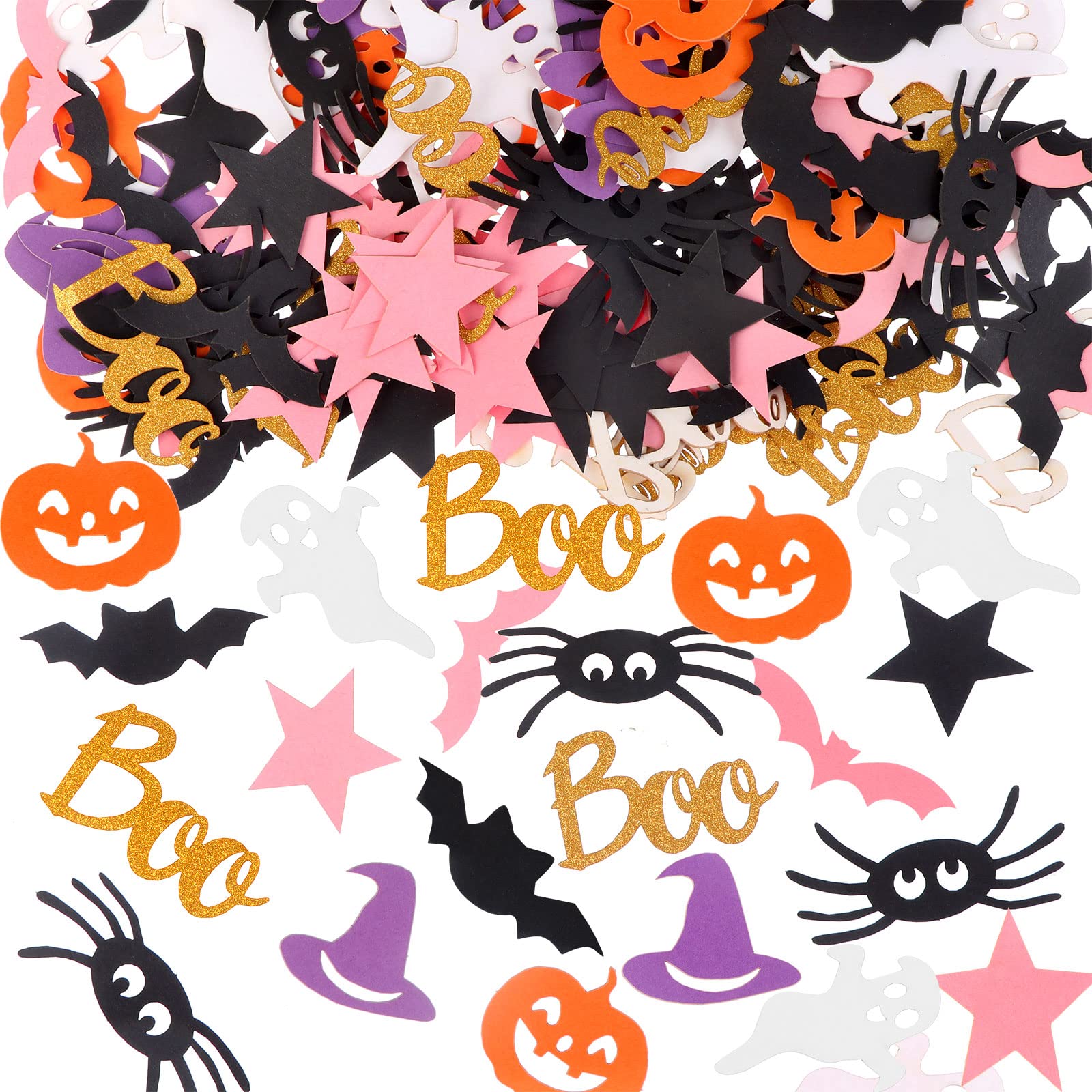 Halloween Bat Ghost Confetti Sprinkles Bats Spider Pumpkin Confetti Table Scatter Witches Spider Webs Five-Pointed Star Halloween Party Decorations Confetti for Halloween Party Favors