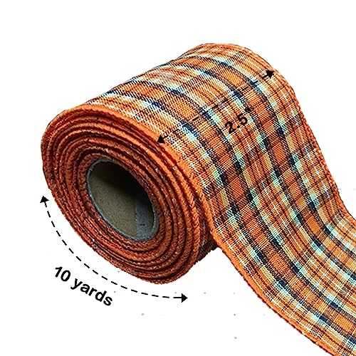 Fall Wired Ribbon Thanksgiving Gift Wrapping Pattern DIY Craft Large Bow Plaid Fall Wreath Gift Wrapping Outdoor Decor All Crafts and Sewing Halloween Tree Topper Ribbon 2.5" x 10 Yards