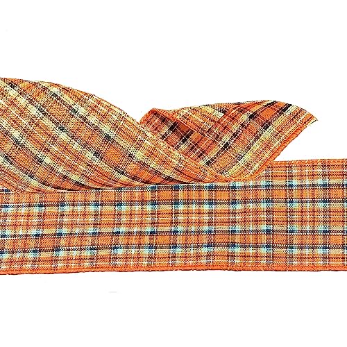 Fall Wired Ribbon Thanksgiving Gift Wrapping Pattern DIY Craft Large Bow Plaid Fall Wreath Gift Wrapping Outdoor Decor All Crafts and Sewing Halloween Tree Topper Ribbon 2.5" x 10 Yards