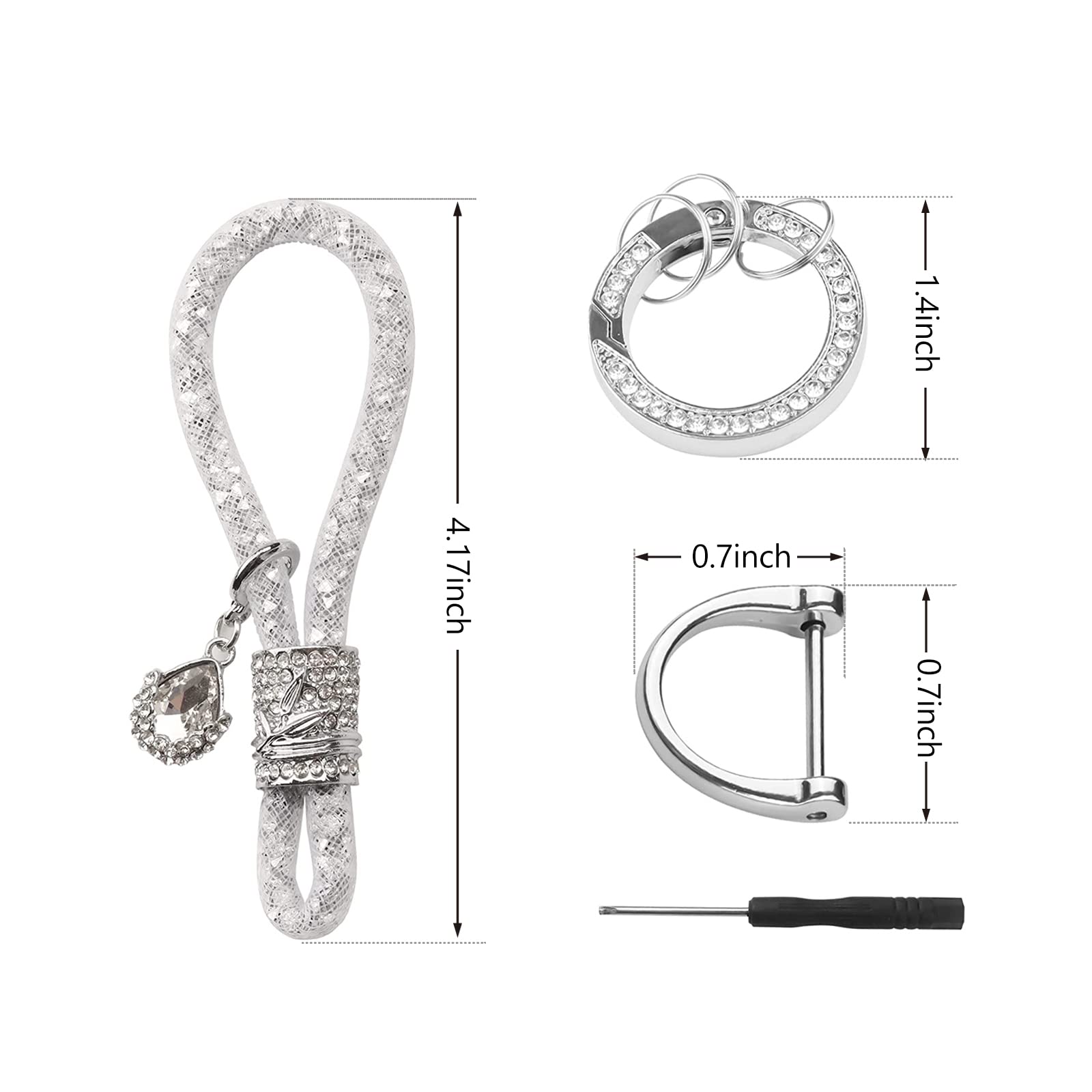 Jawmoy Pack-1 Bling Car Keychain, Rhinestones Keychain Accessories, Metal Crystal Key Chain Ring (Silver)