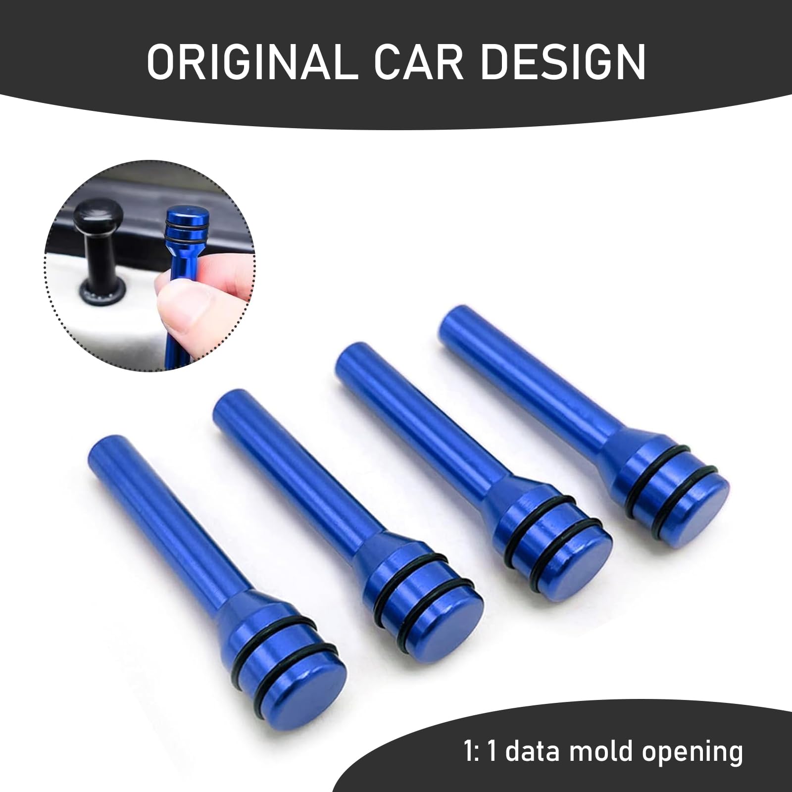 Slykew 4 PCS Car Door Lock Knobs, 0.47" x 1.93" Aluminum Alloy Inner Door Lock Pull Pins, Automotive Inner Door Pull Pins Decor, Suitable for Most Cars SUVs Accessory (Blue)