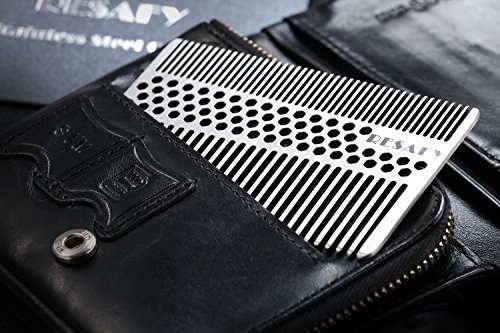 Resafy Stainless Steel Hair Comb Wallet Comb Credit Cart Size Pocket Comb