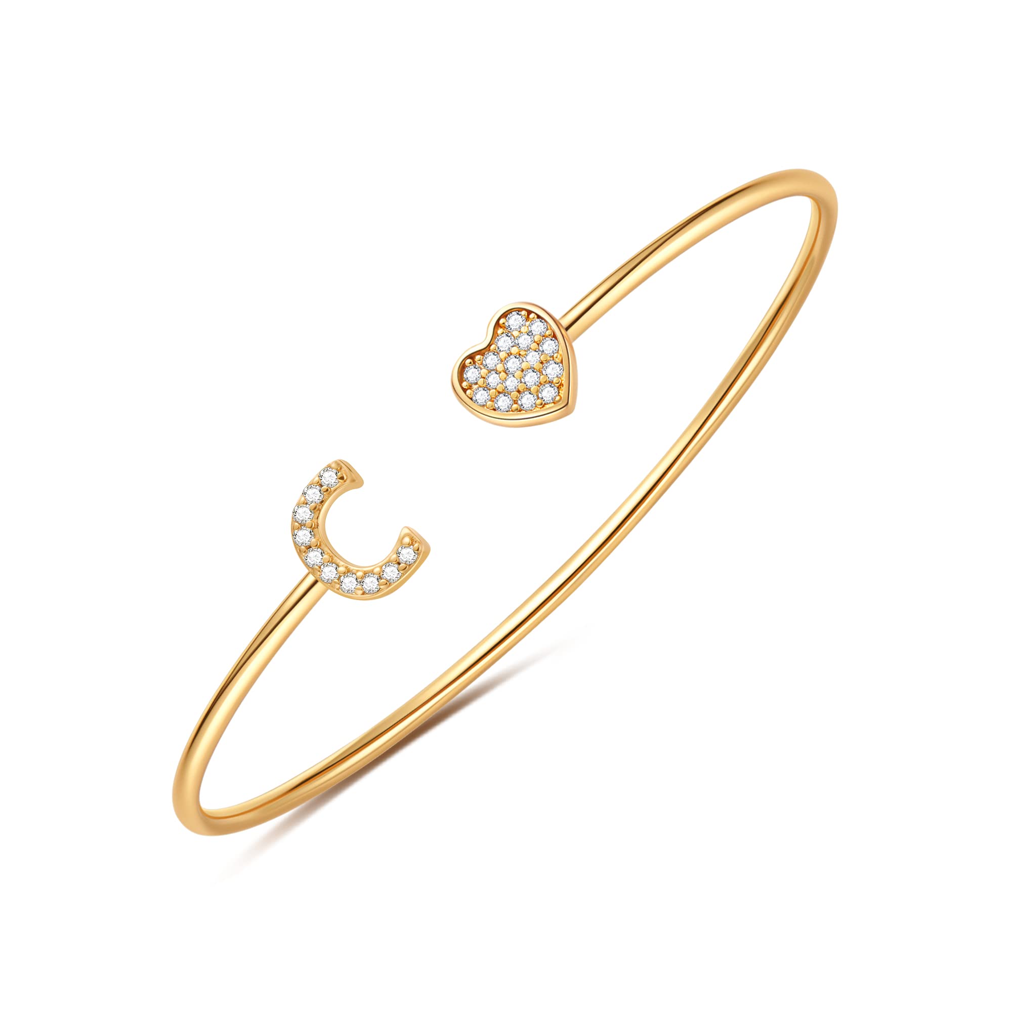 Gold Initial Bracelets for Girls - 14K Gold Plated Letter C Initial Bracelet for Girls Gold Bangle Bracelets for Women Heart Bracelet for Teen Girls Gold Bracelets for Women Teenager Girls Gifts