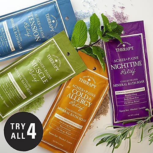 Village Naturals Therapy, Mineral Bath Soak, Aches & Pains Nighttime Relief, 2 Oz, Pack of 12