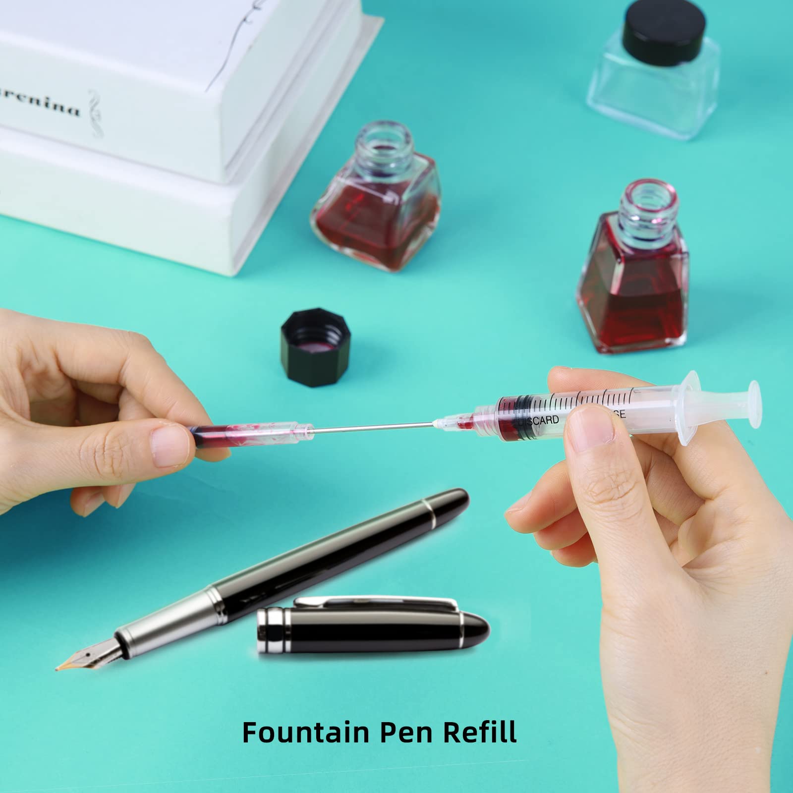 5ML/CC Premium Ink Syringe with Metal Distribution Tubes and Luer Lock Suitable for Fountain Pen Refill,Glue Application,Liquid Dispensing and Measuring, Pet Food Feeding,Refilling Ink Cartridges,CISS