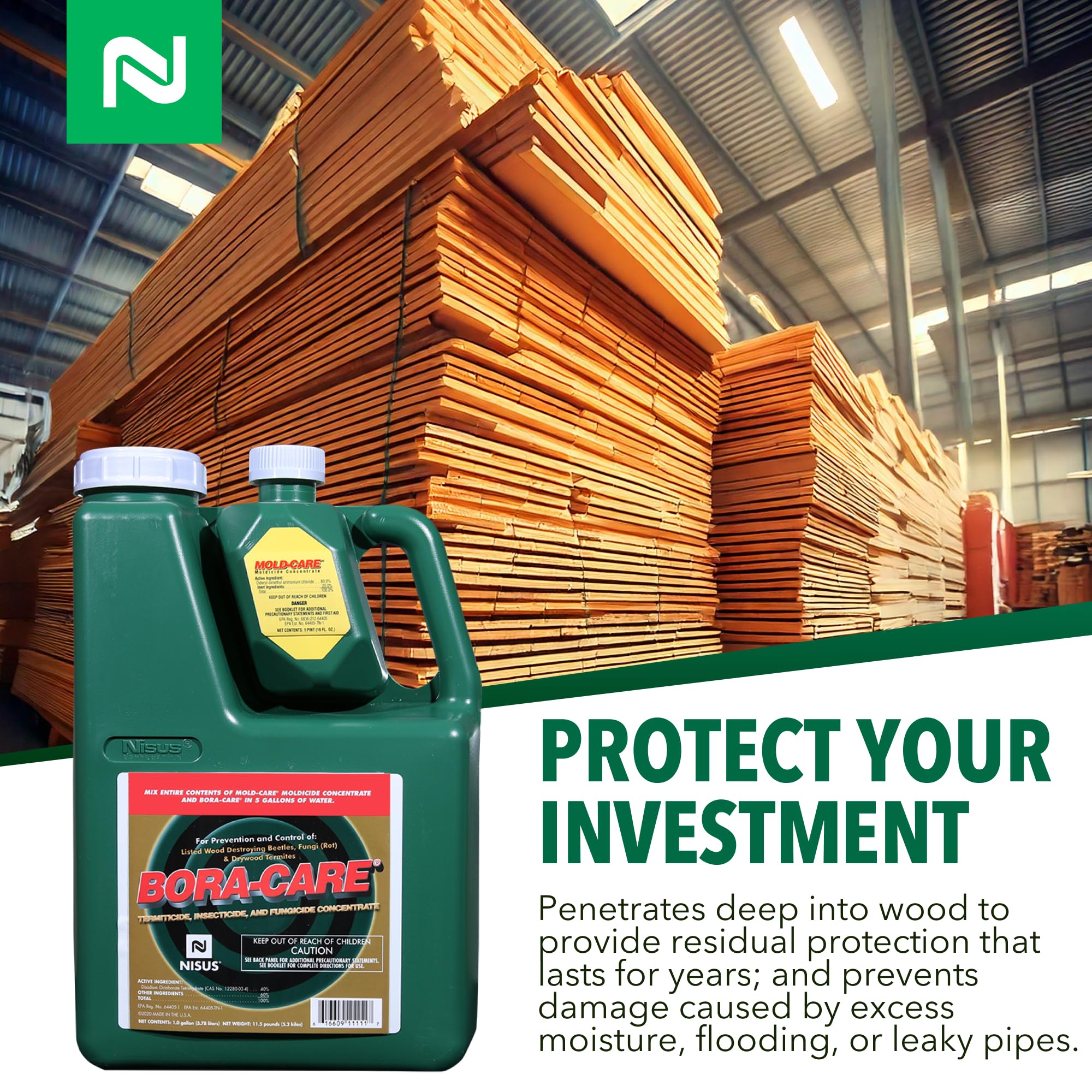 Bora-Care with Mold-Care Moldicide Concentrate, Wood Protection Against Mold, Termites, and Decay, Long-Lasting Residual Protection, 1 Gallon