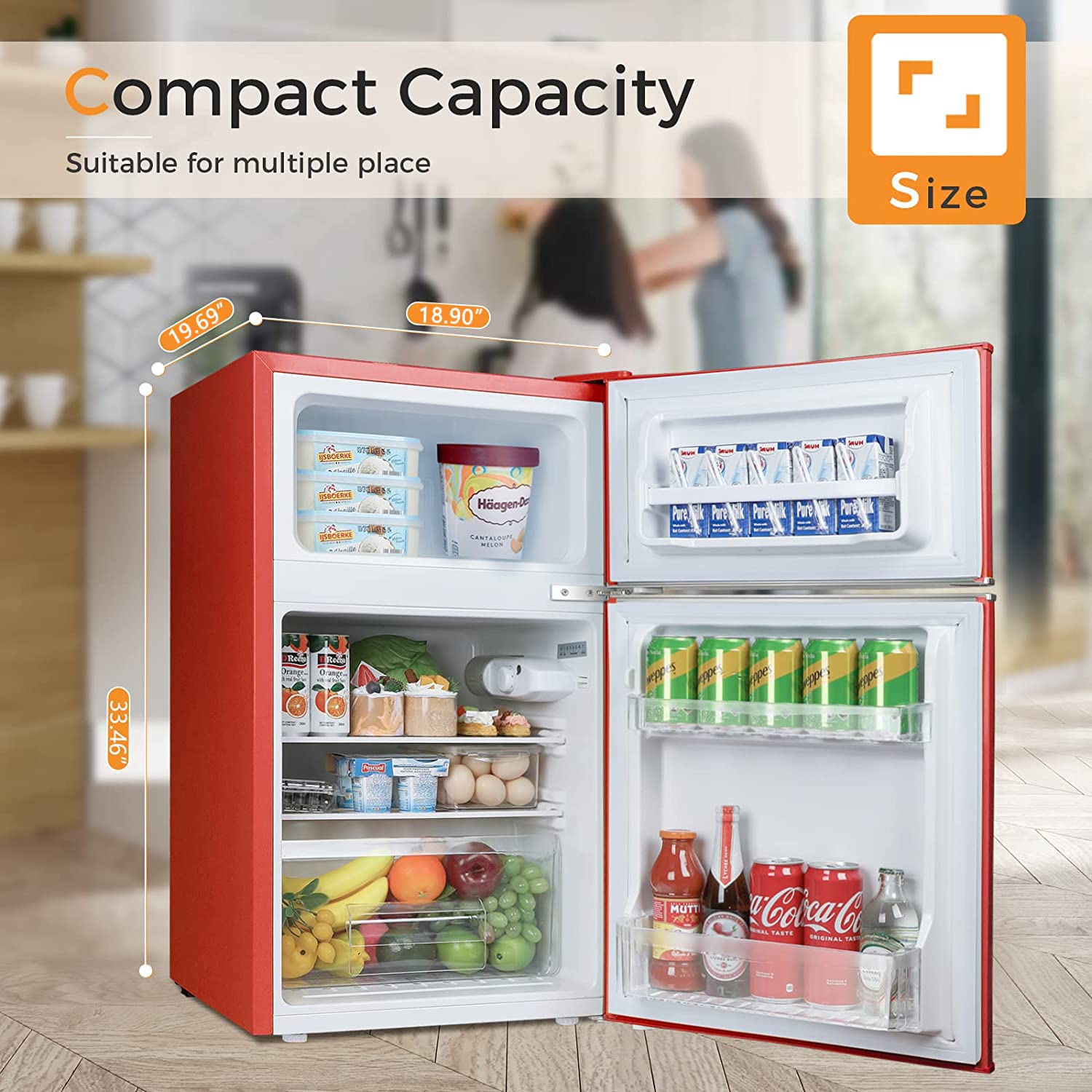 Antarctic Star Mini Fridge Compact Refrigerator 3.2Cu.Ft. AC Only 15 Amp 115 Volt 60 Hz AC Low Noise Large capacity Storage of Beverages Vegetables and Fruits (Red)