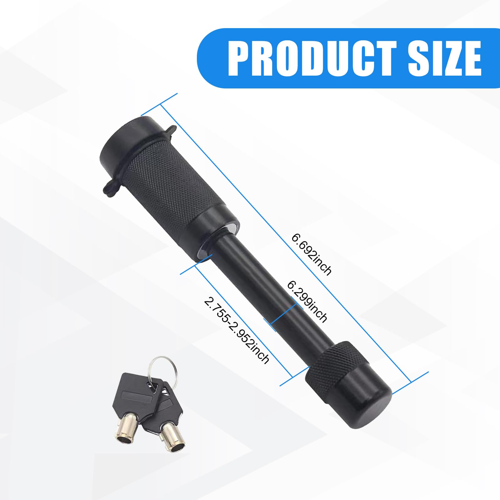 ZBGUN 1 PC Car Hitch Lock with Locking Keys, 6.7In Waterproof Durable Metal Vehicle Tow Receiver Hitch Lock Pin, Universal Anti-Theft Weatherproof RV Trailer Receiver Lock Accessories (Black)