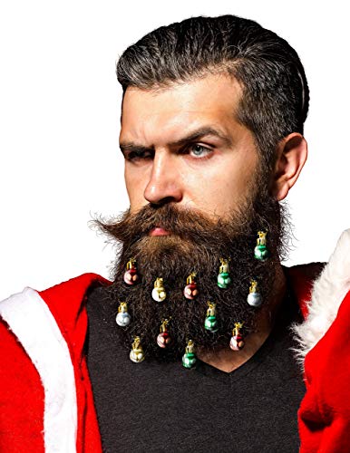 BEARDAMENTS Beard Ornaments - The Original 12pc Colorful Christmas Facial Hair Baubles for Men in the Holiday Spirit, Easy Attach Mini Mustache, Sideburns, Festive Red, Green, Gold, Silver Mix
