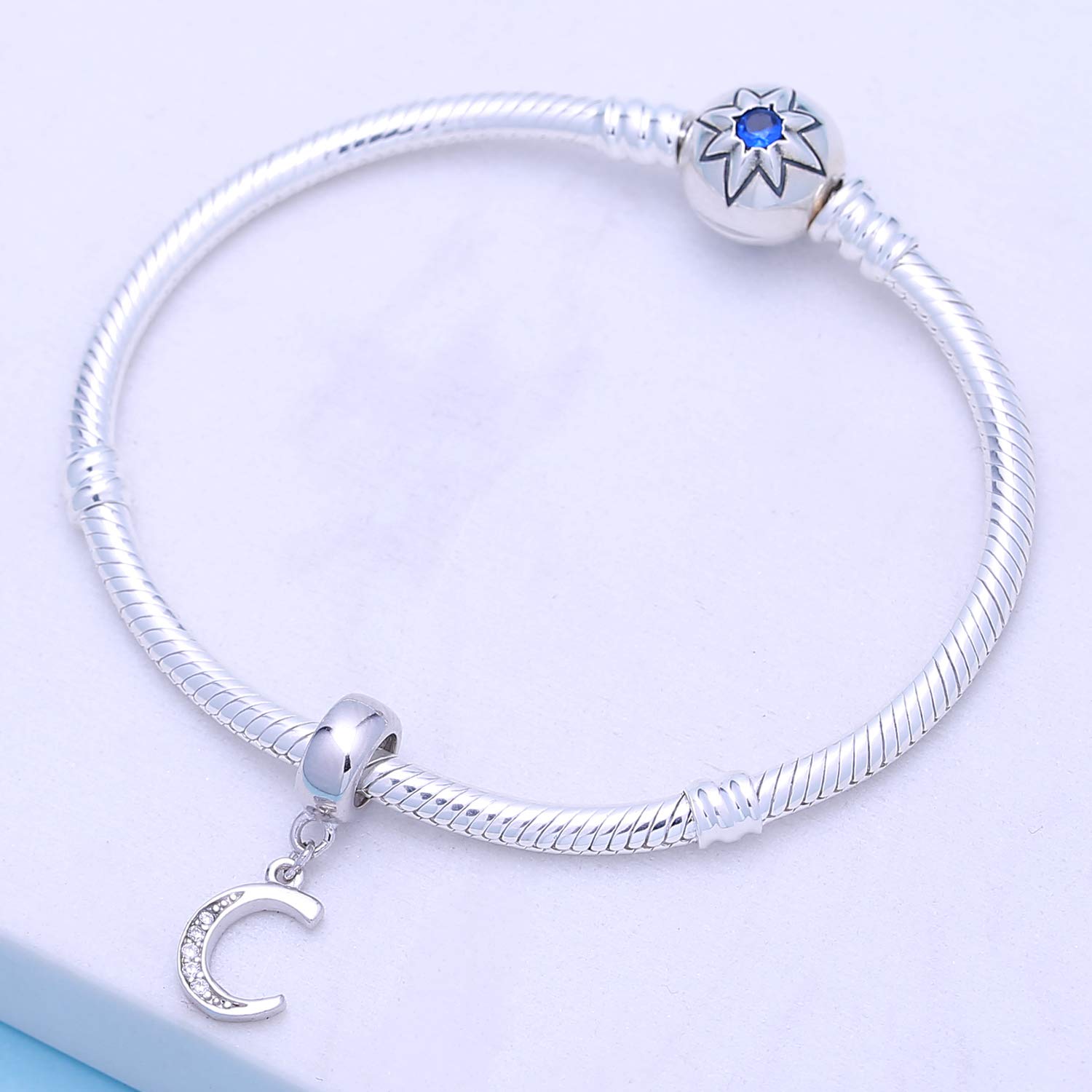 SOUKISS Letter C Charm Sterling Silver 925 Initial A-z Alphabet Beads Name Charm for Bracelet Charms