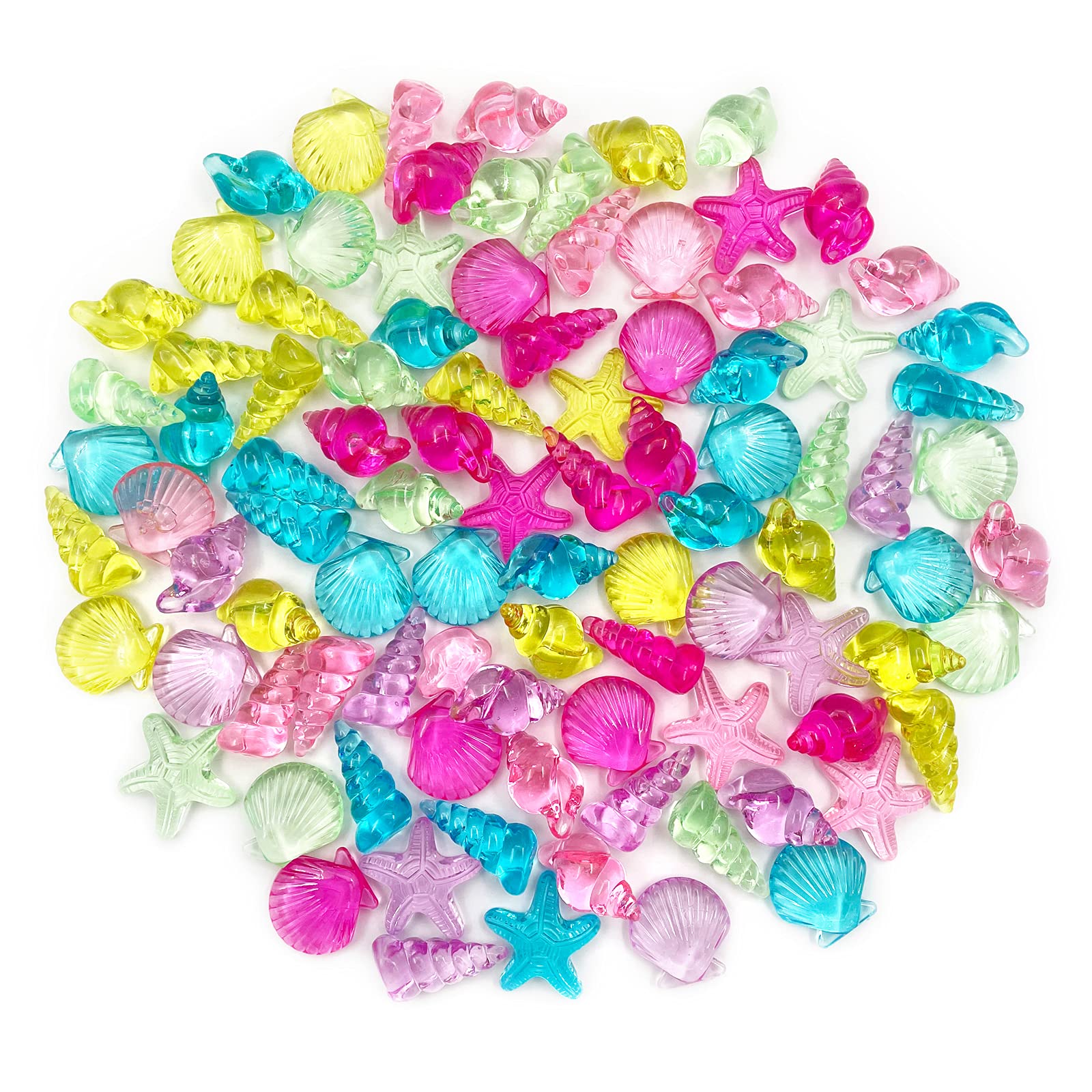 LYFJXX 4 Styles Acrylic Seashells Conch Starfish Assorted Color for Table Scatters Beach Theme Sea Shells Party Decoration Crafts About 92 to110 pcs/Set