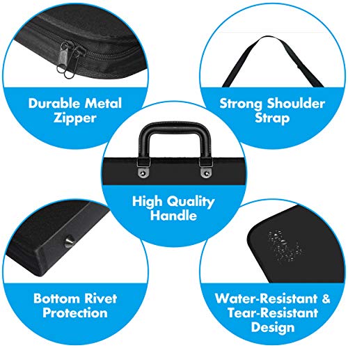 Black Spill-Resistant Art Artist Portfolio Sketching Supplies Case A2 Size with Reinforcing Plate & Shoulder Strap for Students, Designers. (28β x20βx1.5β)
