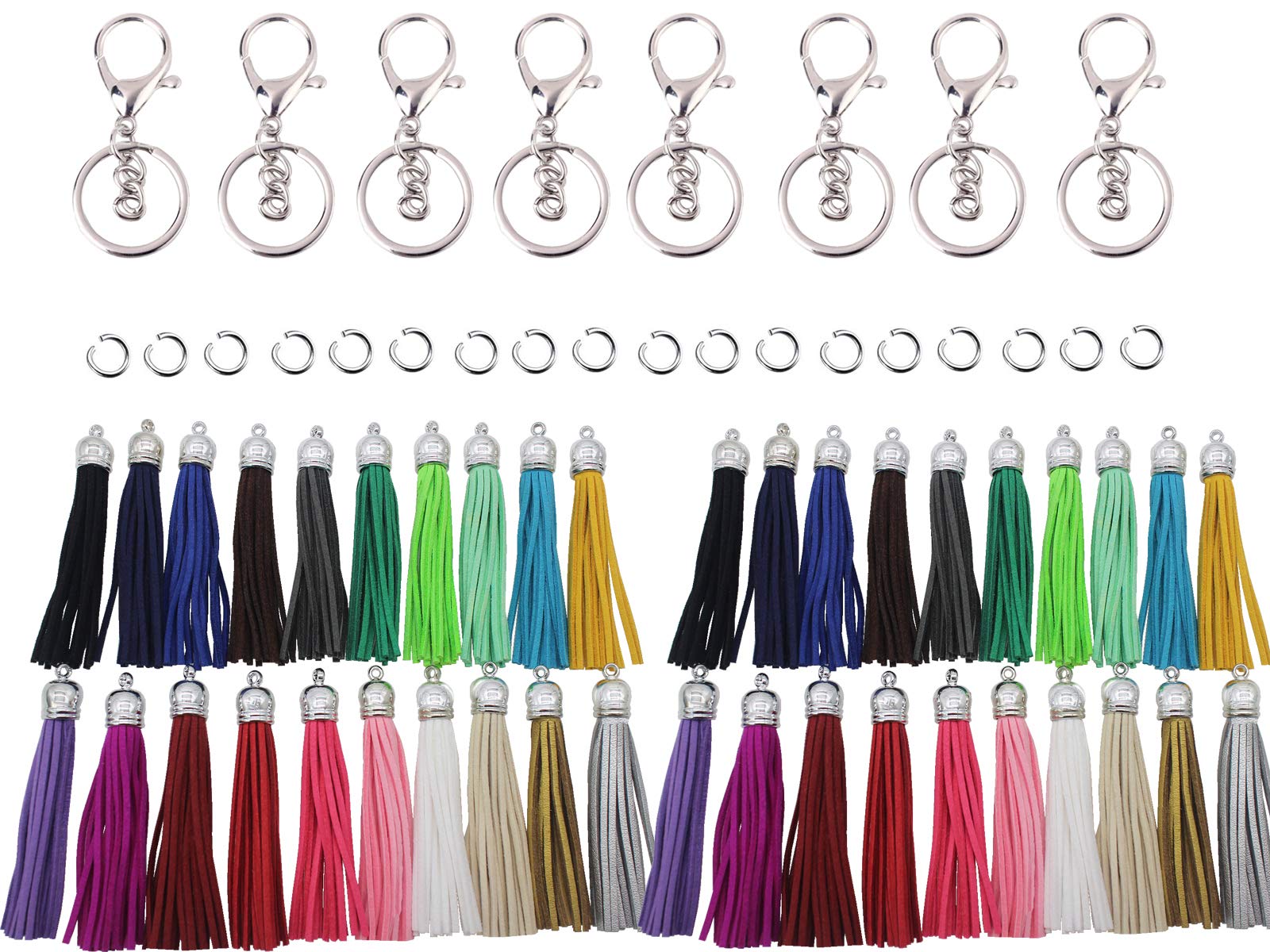 PAMIR TONG 100pcs Faux Suede Leather Bulk Sets Tassels for Decorations, Key Chain, Earring, Cellphone Straps,Jewelry Accessories,DIY Craft (Silver, Keychain)
