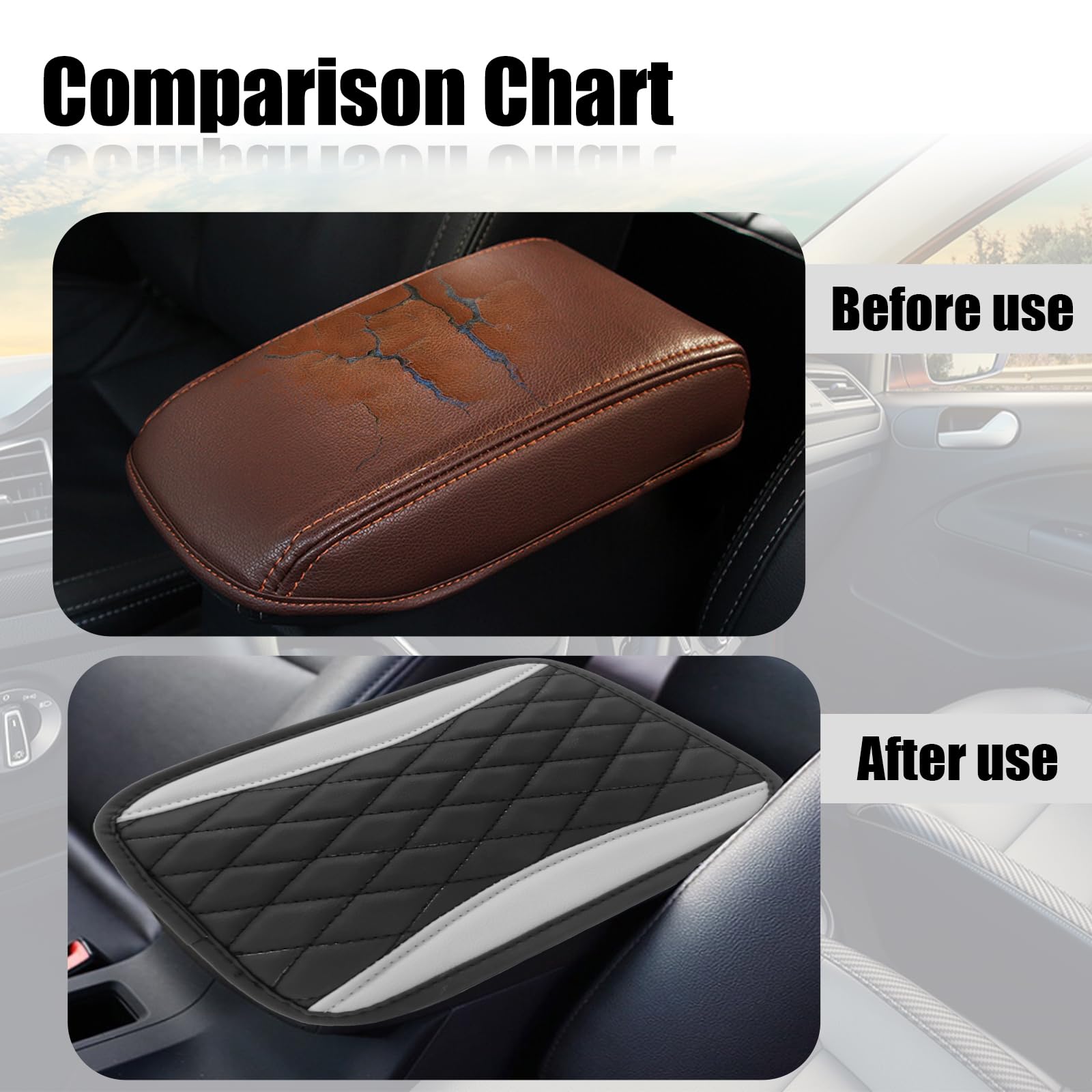 Car Center Console Cushion Pad Accessories Interior Protection Universal Leather Waterproof and Anti-scratch Armrest Seat Box Cover Profector for Most Car SUV Vehicle (Grey)
