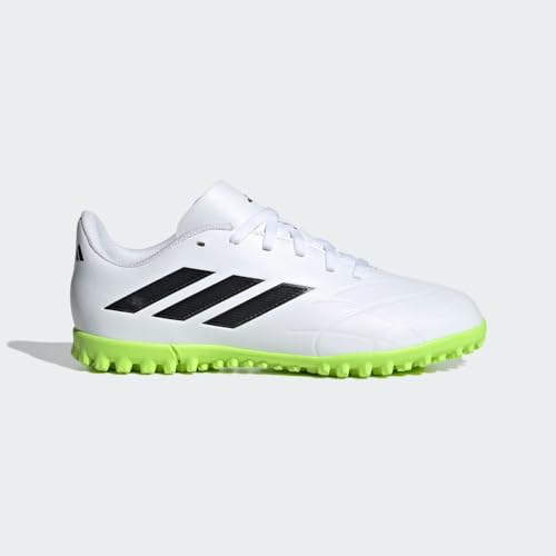 adidas Copa Pure.4 Turf Sneaker, White/Core Black/Lucid Lemon, 5.5 US Unisex Big Kid