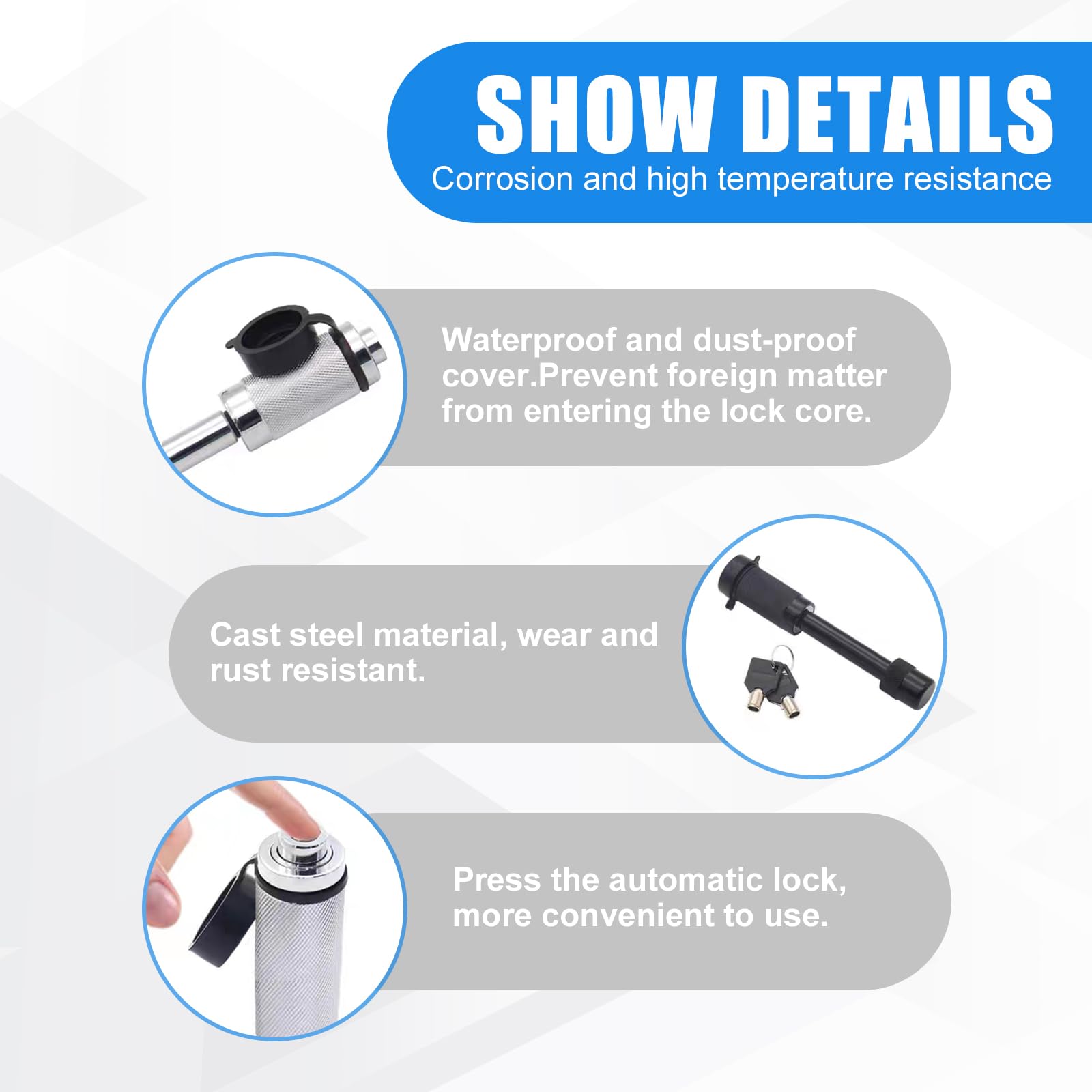 ZBGUN 1 PC Car Hitch Lock with Locking Keys, 6.7In Waterproof Durable Metal Vehicle Tow Receiver Hitch Lock Pin, Universal Anti-Theft Weatherproof RV Trailer Receiver Lock Accessories (Black)
