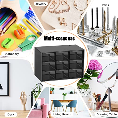 4 Pack Desktop Storage Organizer with 9 Drawers Craft Organizer with Mini Drawers Plastic Organizers and Storage Drawers for Craft Art Jewelry Cosmetics Sewing Supplies Storage (Black)