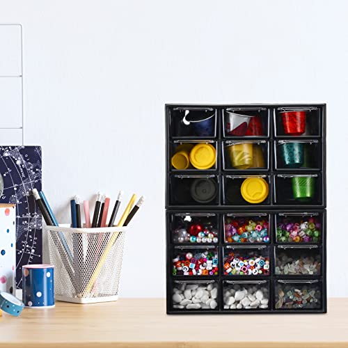 4 Pack Desktop Storage Organizer with 9 Drawers Craft Organizer with Mini Drawers Plastic Organizers and Storage Drawers for Craft Art Jewelry Cosmetics Sewing Supplies Storage (Black)
