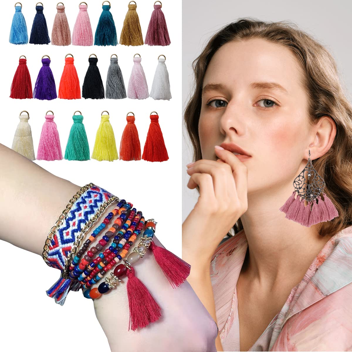 TIHOOD 200PCS Mini Tassel Kit Tiny Craft Tassel 1.2 Inch Handmade Soft Craft with Golden Jump Ring for Earring Jewelry Making, DIY Projects, Making Garland Keychain, Bookmarks, 20 Colors