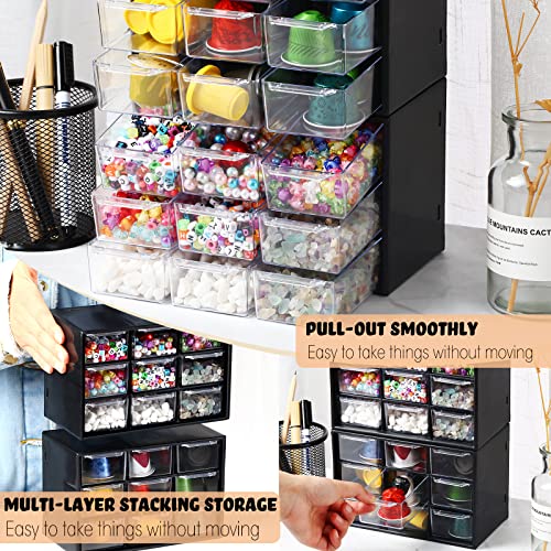 4 Pack Desktop Storage Organizer with 9 Drawers Craft Organizer with Mini Drawers Plastic Organizers and Storage Drawers for Craft Art Jewelry Cosmetics Sewing Supplies Storage (Black)