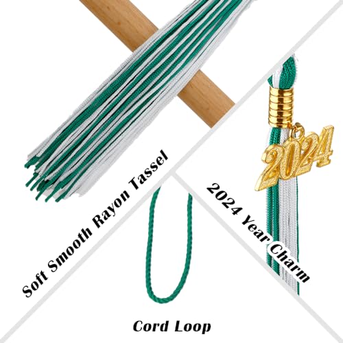2024 Graduation Tassel for Cap - Class of 2024 Charm Ceremonies Accessories, Gown Decoration Cord for Graduates - Green and White