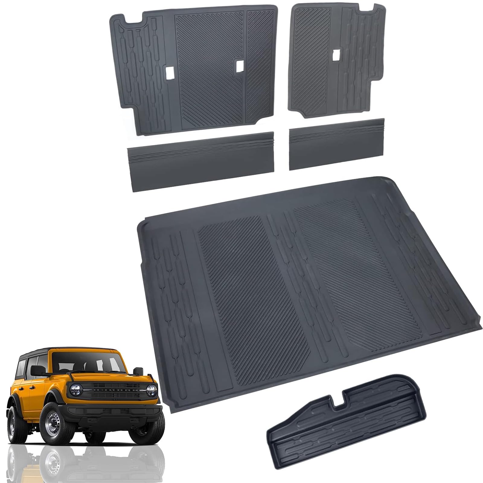 Navoroge Trunk and Seatback Mats for 2021 2022 2023 2024 Ford Bronco 4-Door, All-Weather Waterproof Cargo Trunk Mat Backrest Mat Bronco Interior Accessories