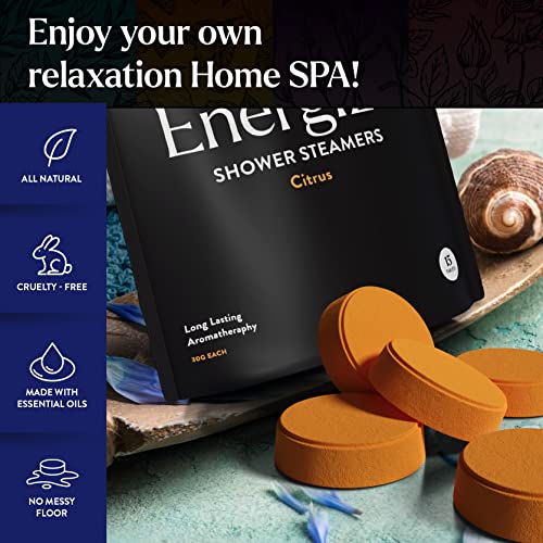 Miracle Made Aromatherapy Shower Steamers โ 15 Tablets Citrus Shower Bombs with Natural Essential Oils Bombs for Mood Booster Self Care Relaxation Daily Use Vapor Bath Bombs for Women Men Moms