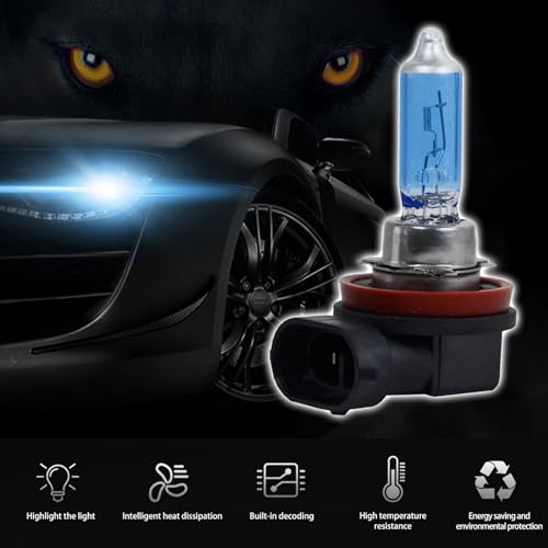Hawyet 2 PCS 12V 100W Car Halogen Fog Lamp with M Box, Super White Waterproof Automotive Bulb for Low Beam Driving, Universal High Beam Lamp with Plastic Basement (White Light #H11)