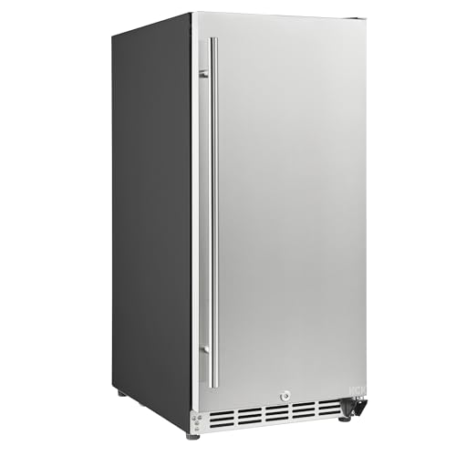 HCK Beverage Refrigerator 15 Inch, Under Counter Beverage Fridge with Stainless Steel Door, 3.18 cu.ft Built-in and Freestanding Outdoor Mini Fridge for Patio, Outdoor Kitchen, Soda and Beer