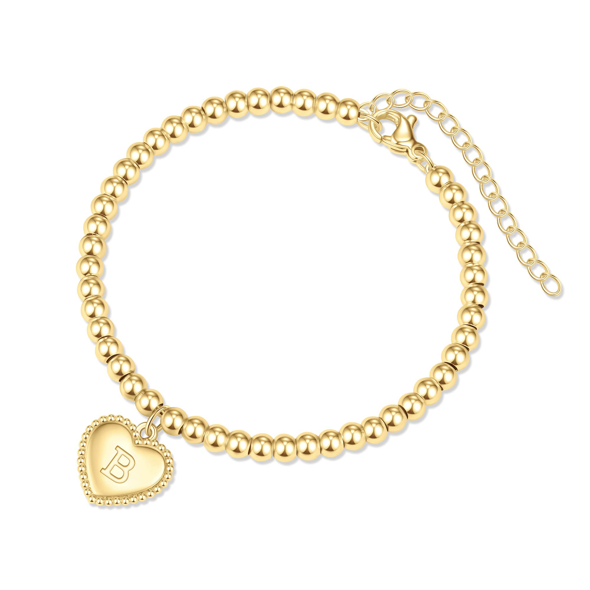 Initial Gold Bracelets for Women, 14k Gold Plated Initial C Bracelets for Women Bead Gold Bracelets for Women Dainty Heart Gold Bracelets for Women Gold Jewelry Gifts for Women