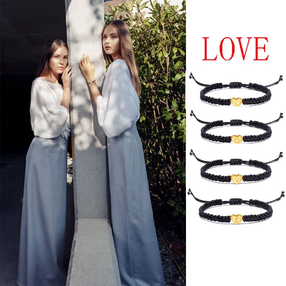 JczR.Y C Braided Rope Letter Bracelet Initial Letter Heart Bracelet Charm For Women Handmade Adjustable Alphabet Link Wristband Jewelry(C)