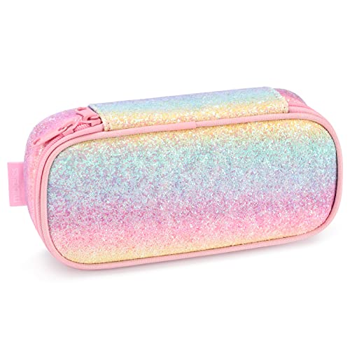 mibasies Girls Pencil Case for Kids, Pencil Pouch Boys Soft Rainbow Pen Box (Pink Blue Rainbow)