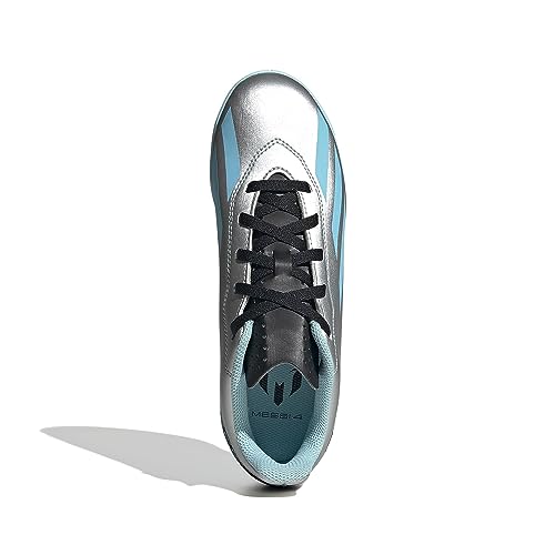 adidas X Crazyfast Messi.4 Indoor Sneaker, Silver Metallic/Bliss Blue/Core Black, 2 US Unisex Little Kid