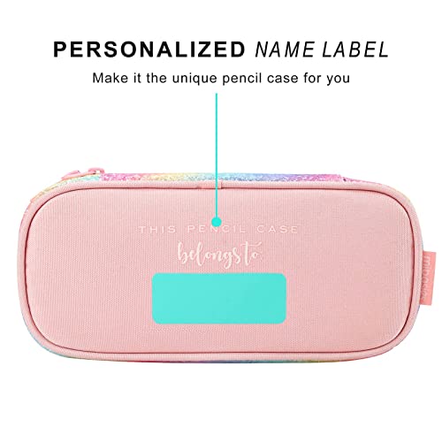 mibasies Girls Pencil Case for Kids, Pencil Pouch Boys Soft Rainbow Pen Box (Pink Blue Rainbow)