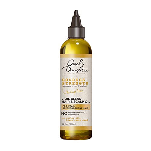 Carol’s Daughter Goddess Strength 7 Oil Blend Scalp & Hair Treatment Oil to Strengthen & Lengthen Curls – with Castor Oil, Olive Oil, Jojoba Oil - For Wavy, Curly, Coily, Natural Hair, 4.2 fl oz